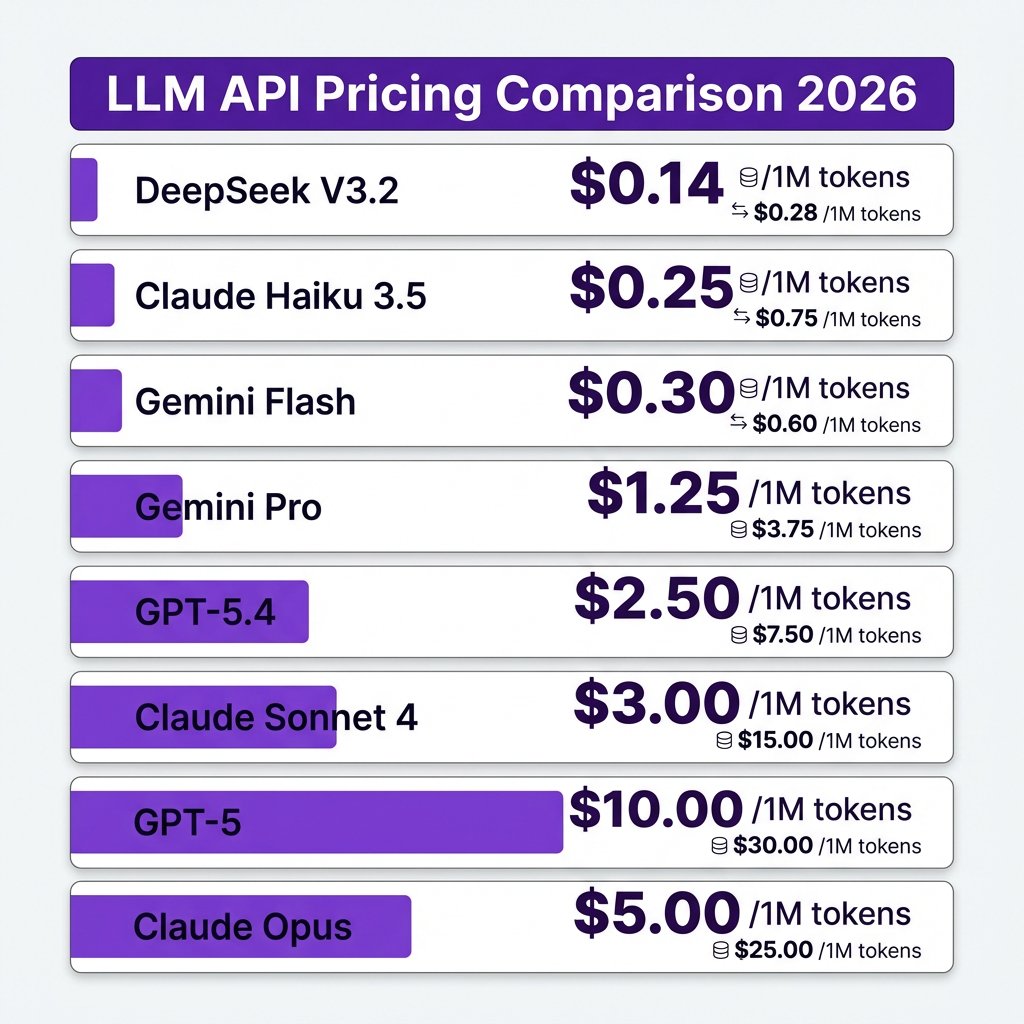 LLM API Pricing Comparison 2026: GPT-5, Claude Opus, Gemini & DeepSeek ...